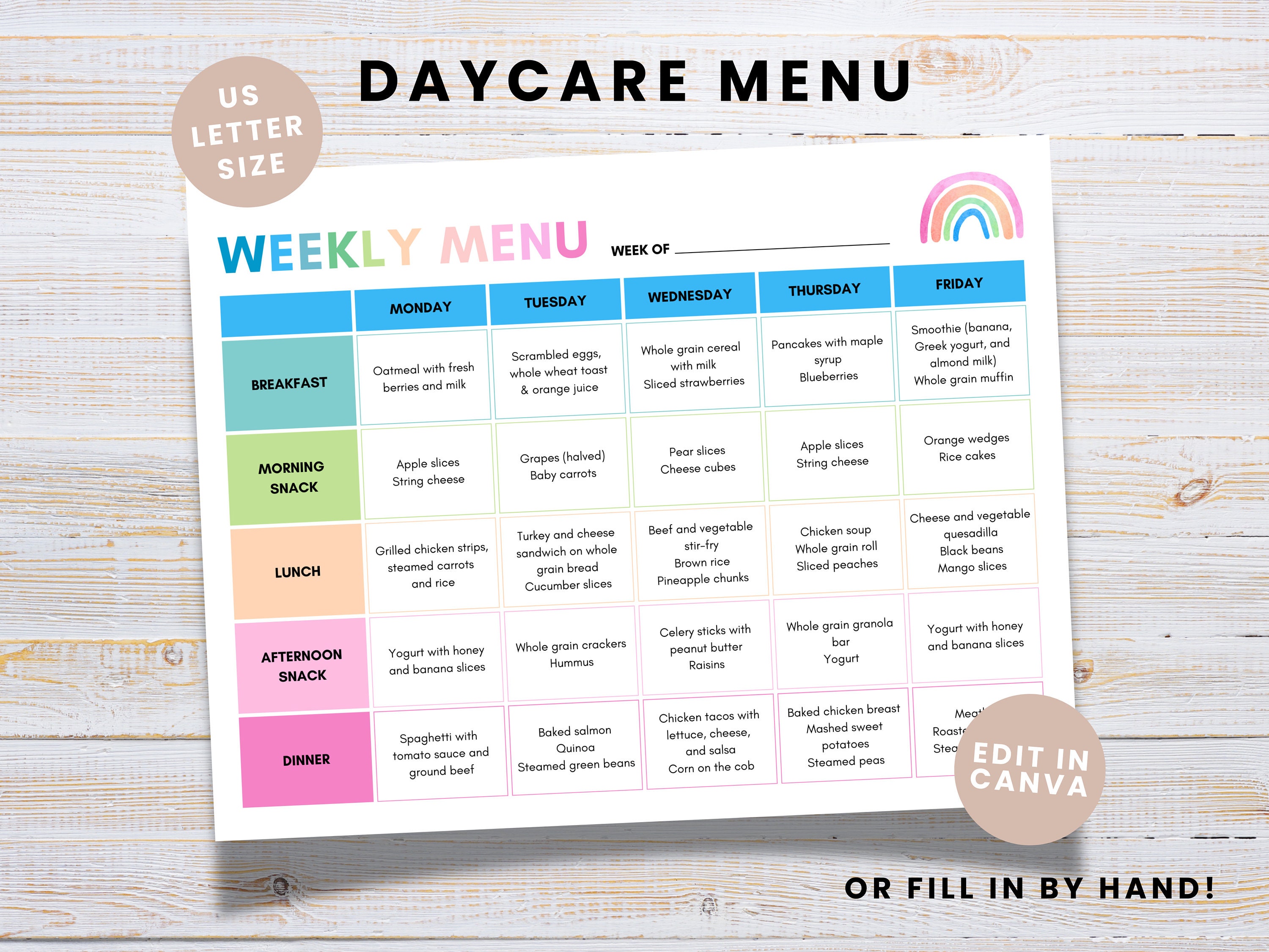 Daycare Weekly Menu for Daycare Weekly Meal Planner Printable Preschool ...