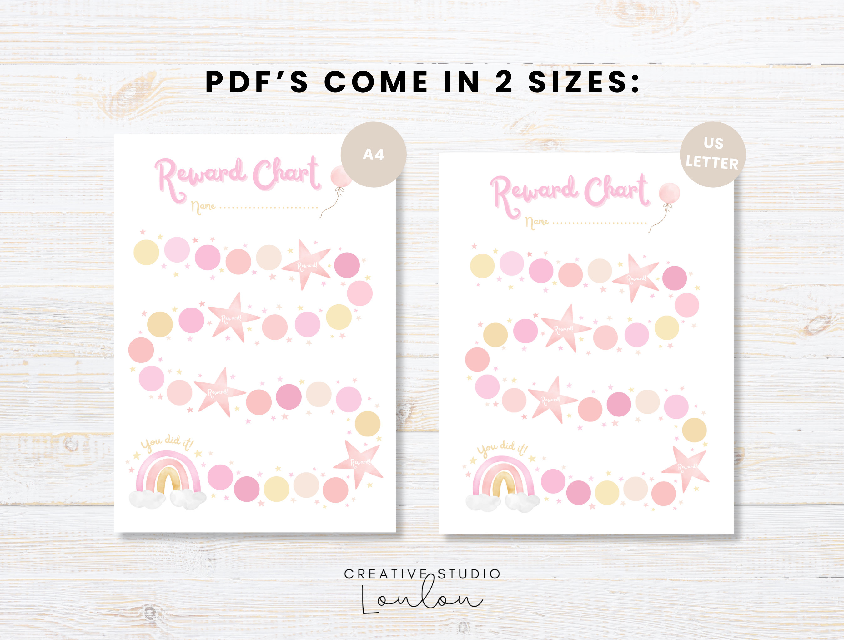 Pink Rainbow Reward Chart: Toddler Behavior & Potty Training (digital ...