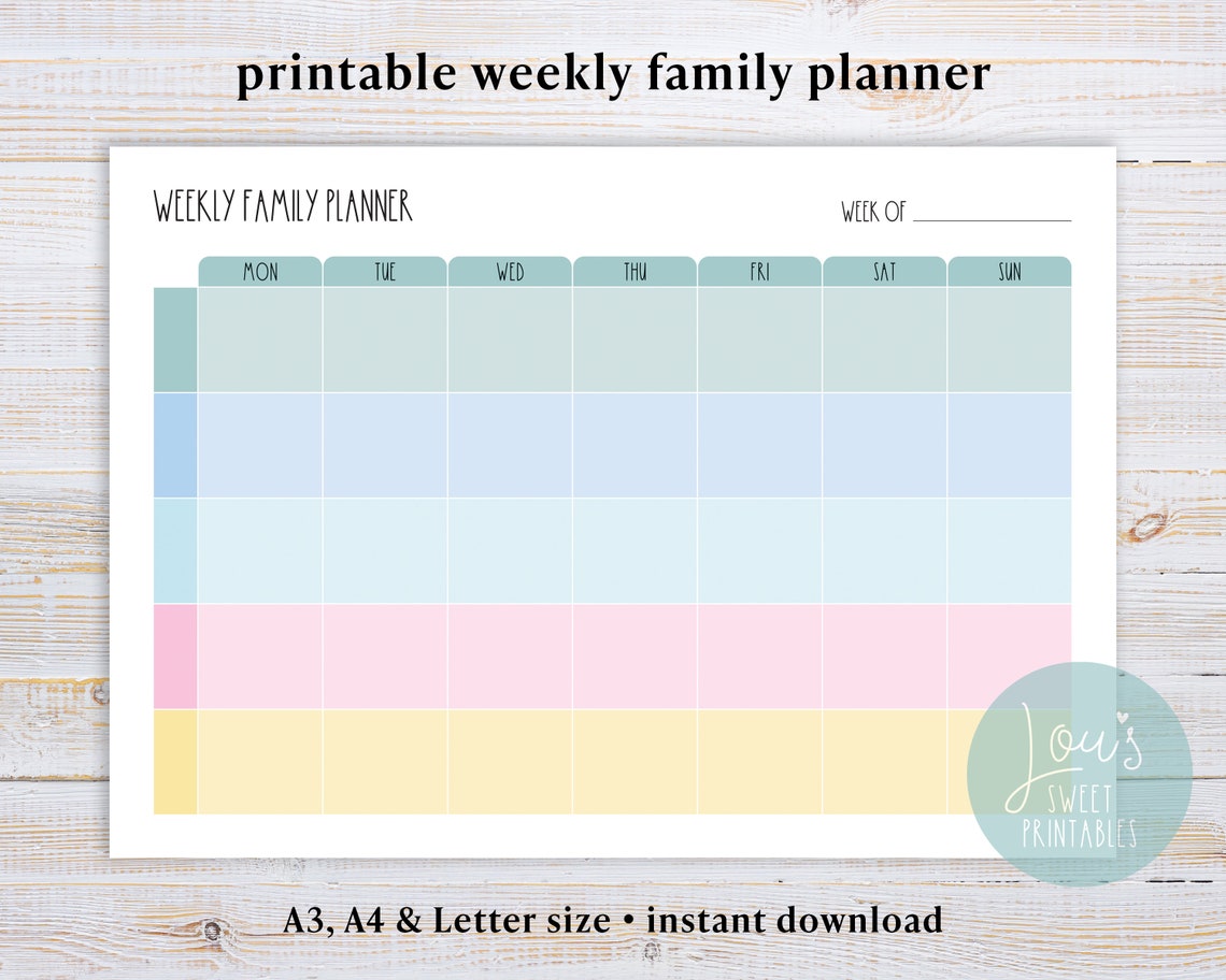 Weekly Family Planner Printable Family Schedule Organizer | Etsy