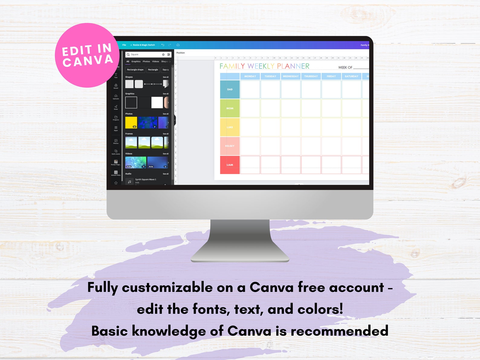 Family Weekly Planner Printable: A4 Schedule, Canva Template (digital ...