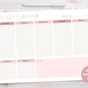 Pink Weekly Planner Printable: A4/A3 Landscape Organizer (digital ...