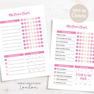 Chore Chart Template Chore Chart for Kids Pink Chore Chart Printable ...