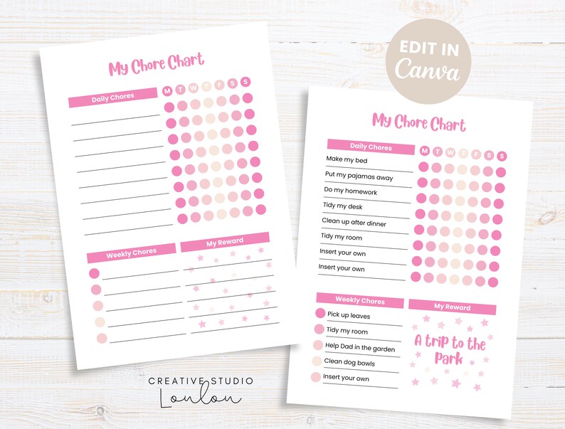 Chore Chart Template Chore Chart for Kids Pink Chore Chart Printable ...