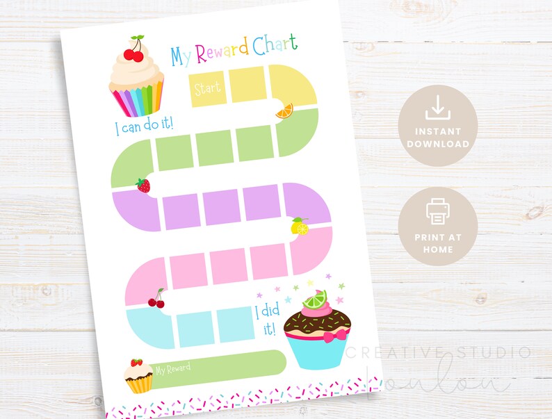Kids Reward Chart Printable Cupcakes Sticker Chart Preschool Behavior ...