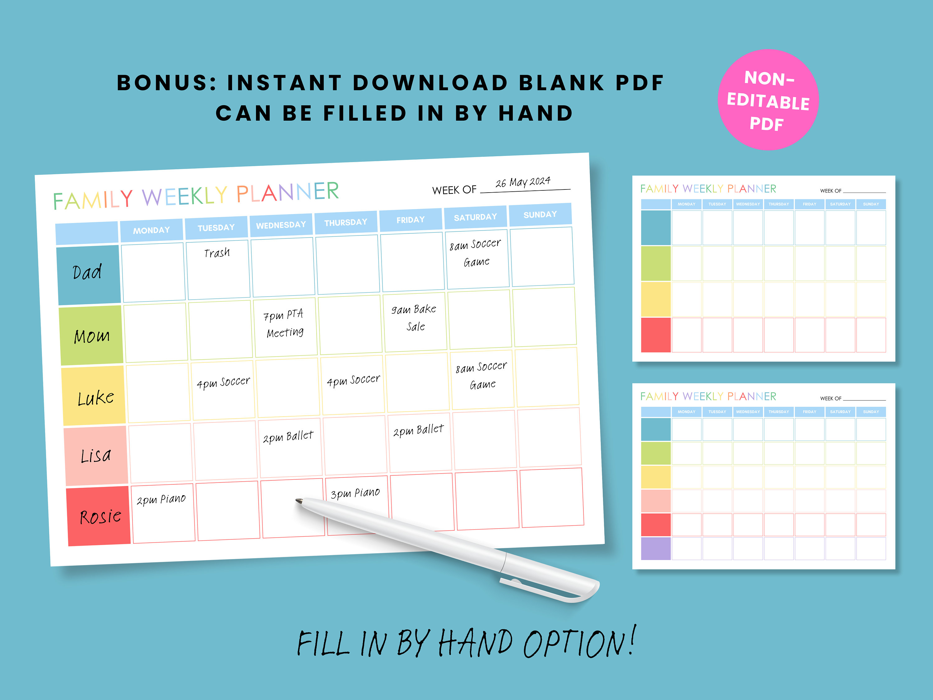 Family Weekly Planner Printable, A4 Schedule, Editable Canva Template ...