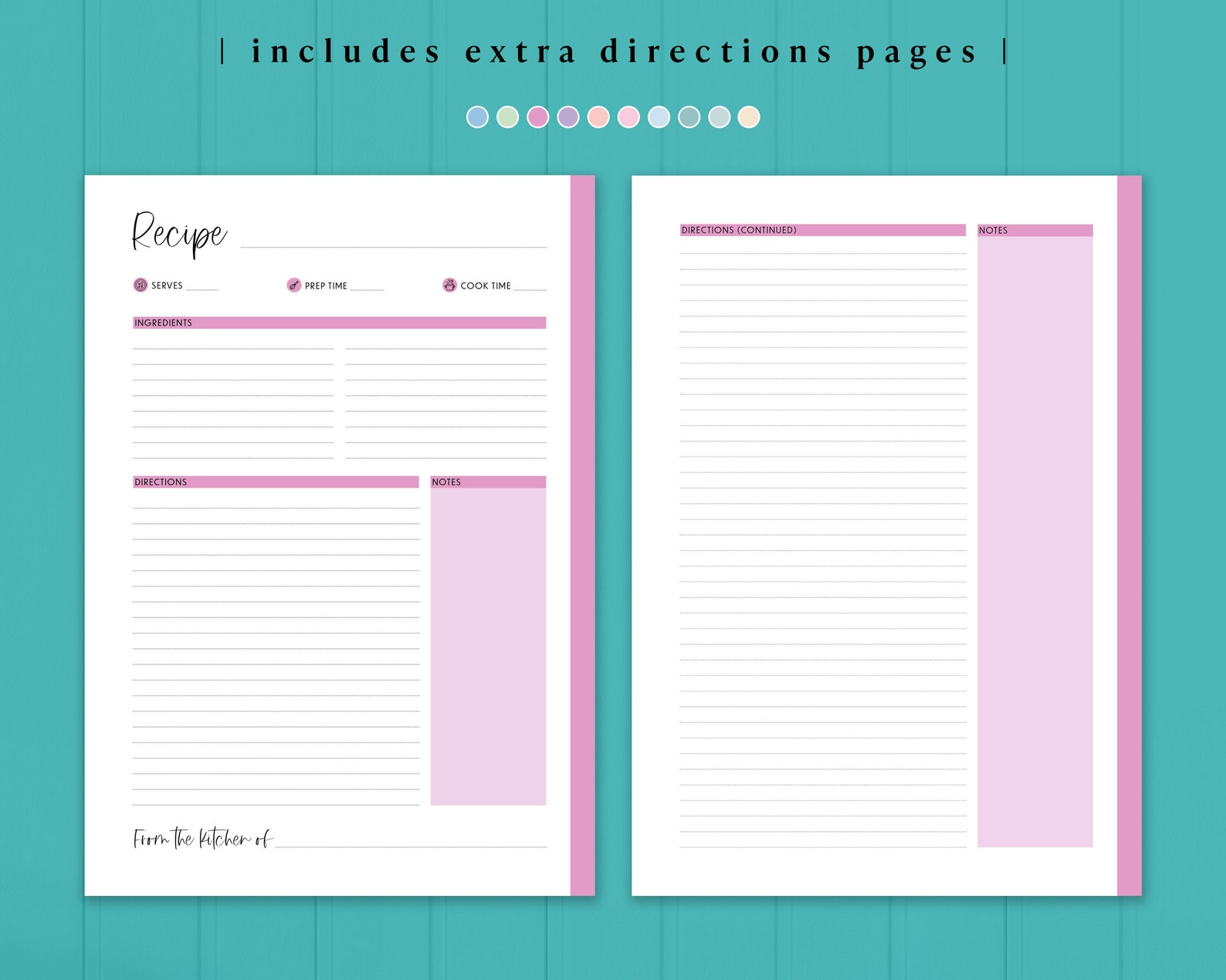Pastel Recipe Page Printable: A4/US Letter, 10 Colors (downloadable PDF ...