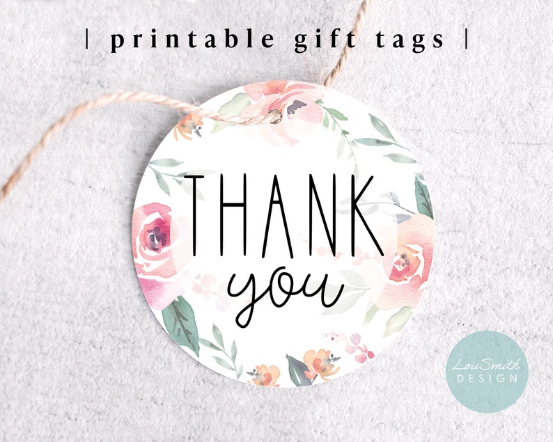 Thank You Gift Tag Printable Round Pink Rose Floral Gift Tag Thank You ...