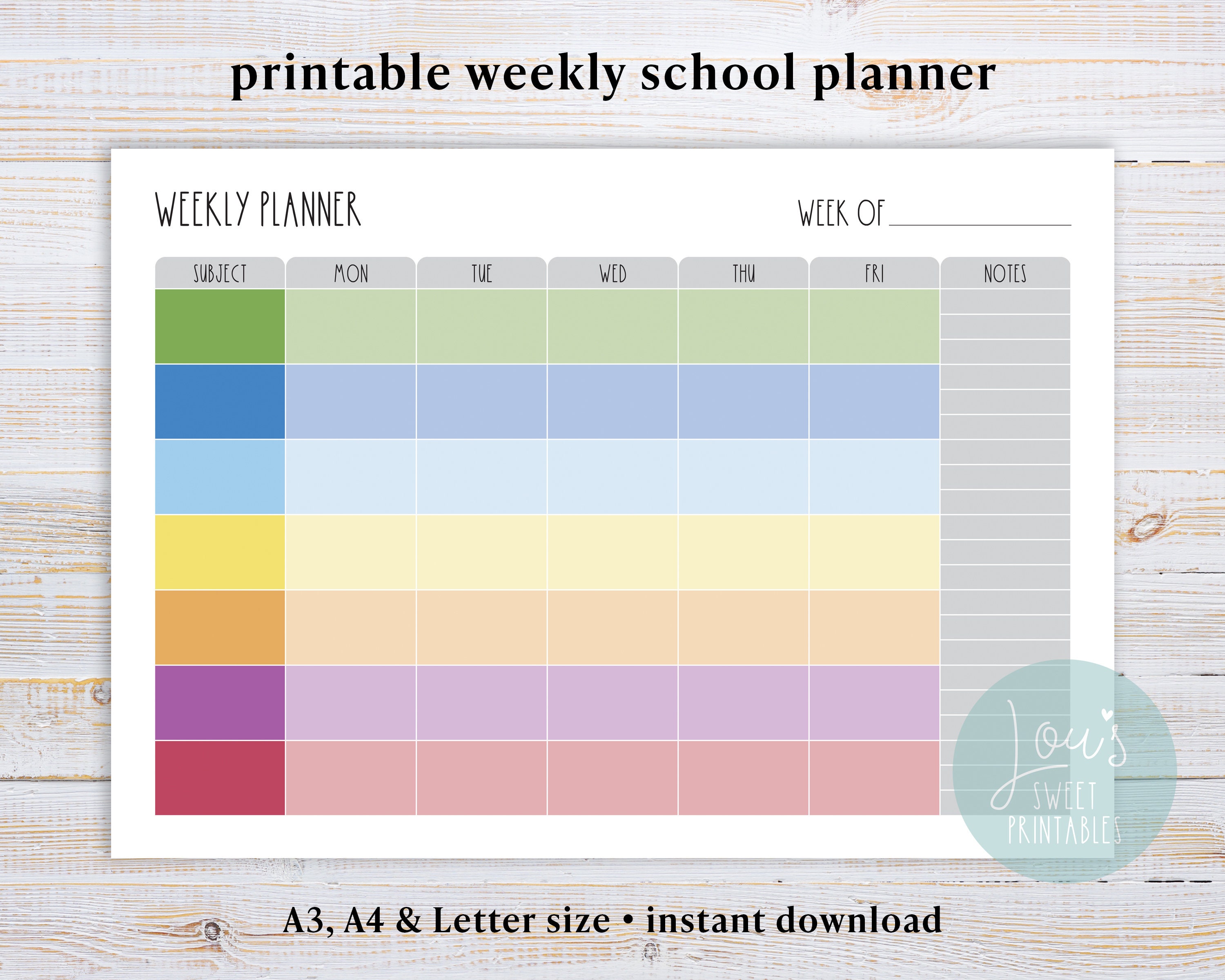 Homeschool Weekly Planner Printable, School Weekly Lesson Planner ...