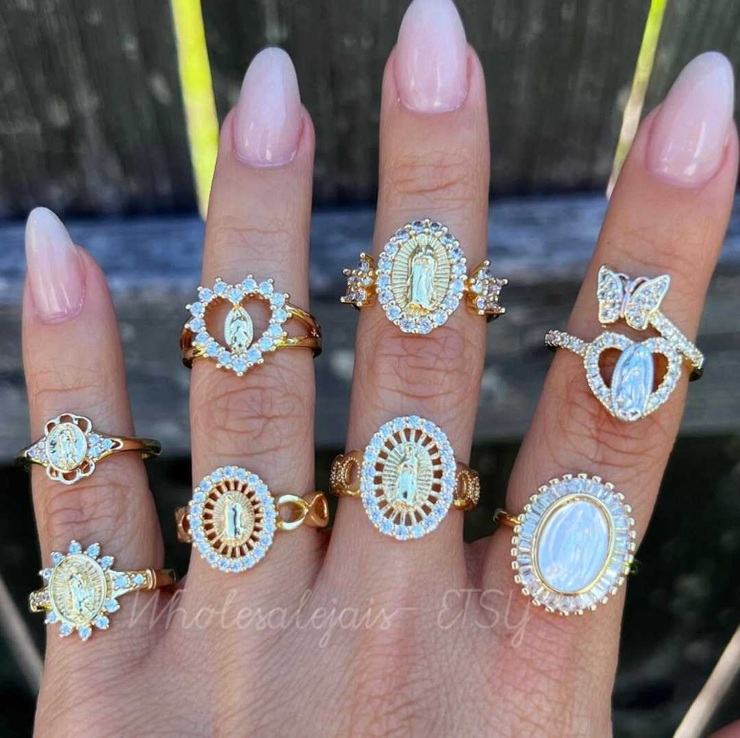 Virgen De Guadalupe Adjustable Ring. Gold Plated Ring in 14K. Our Lady ...