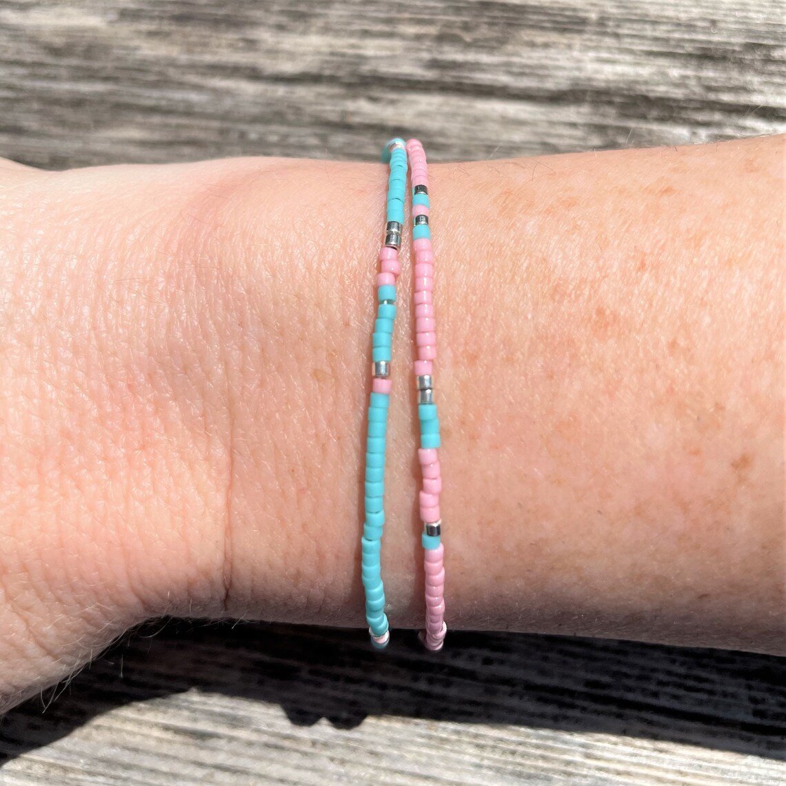 Gender Reveal Seed Bead Bracelet and Hoop Earrings Set - Etsy