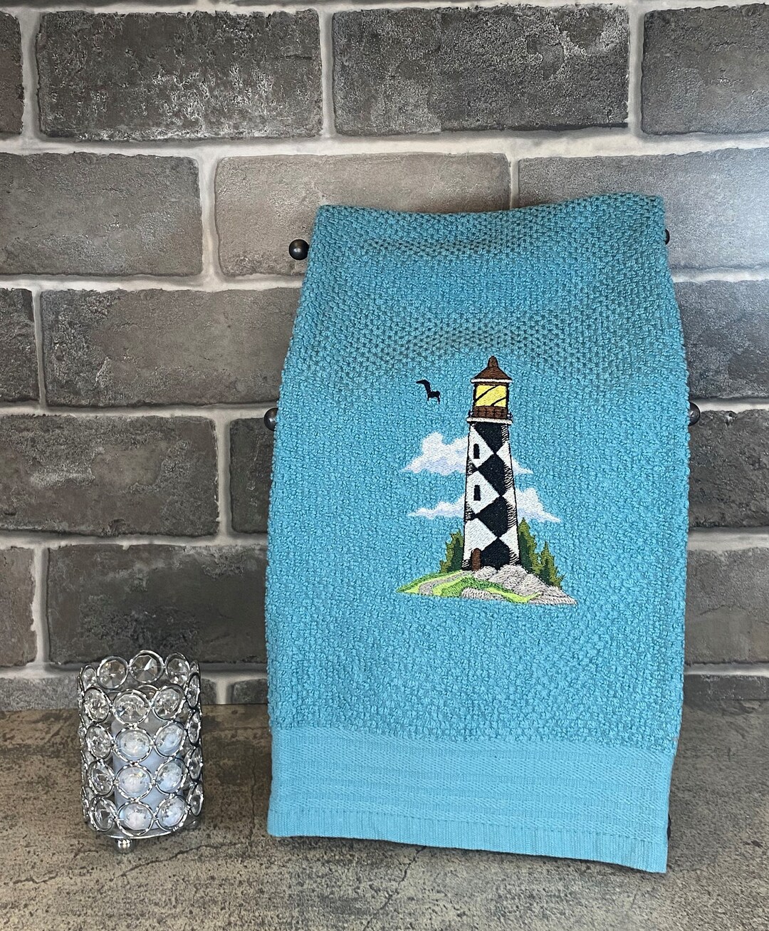 Checkered Lighthouse Embroidered Kitchen/bathroom Hand Towel - Etsy