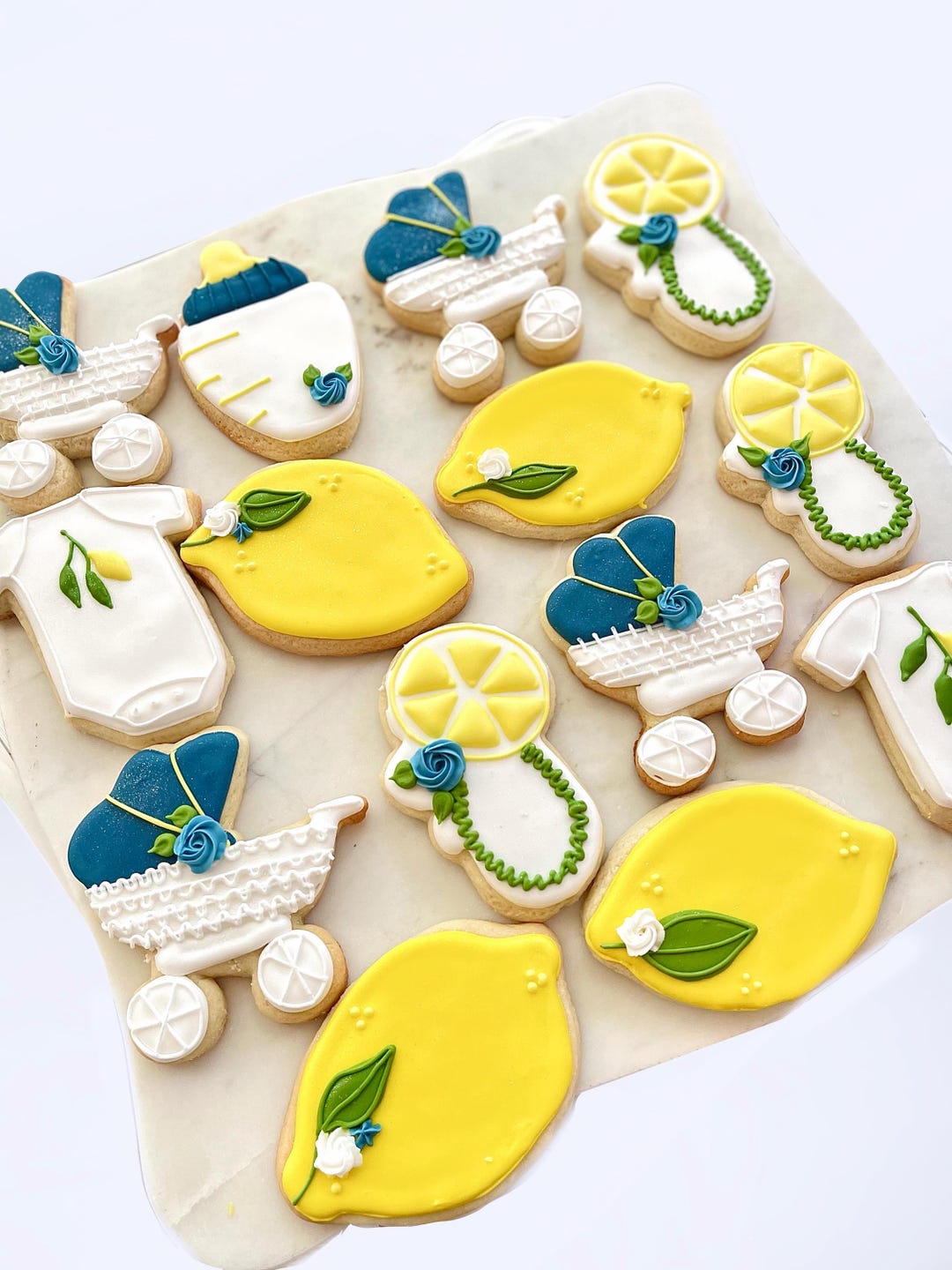 Lemon Blue Tile Sugar Cookies, Lemon Baby Shower , Italian Positano ...
