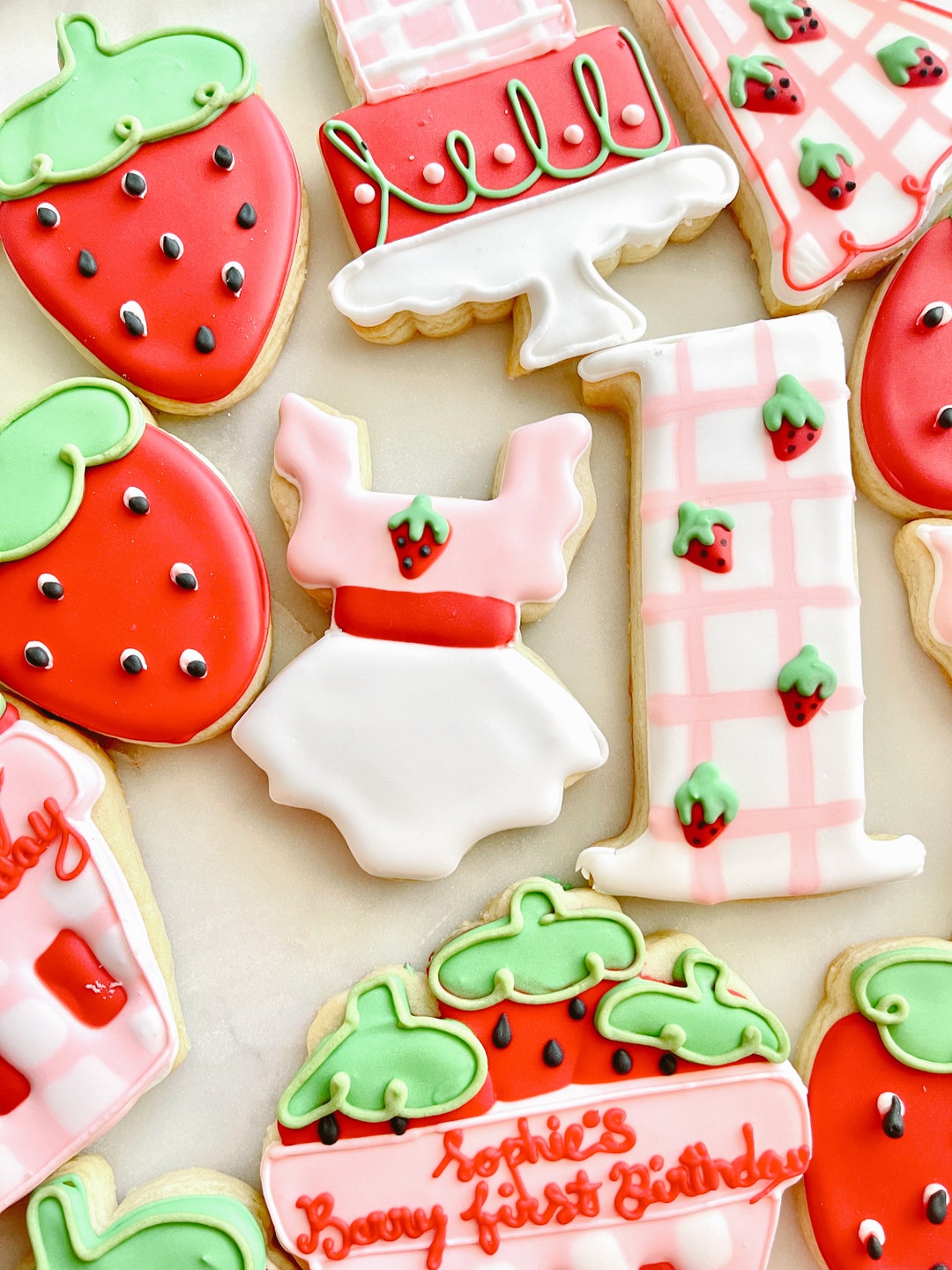 Strawberry Theme Cookies ,berry First Birthday, Berry Ginghams ,custom ...