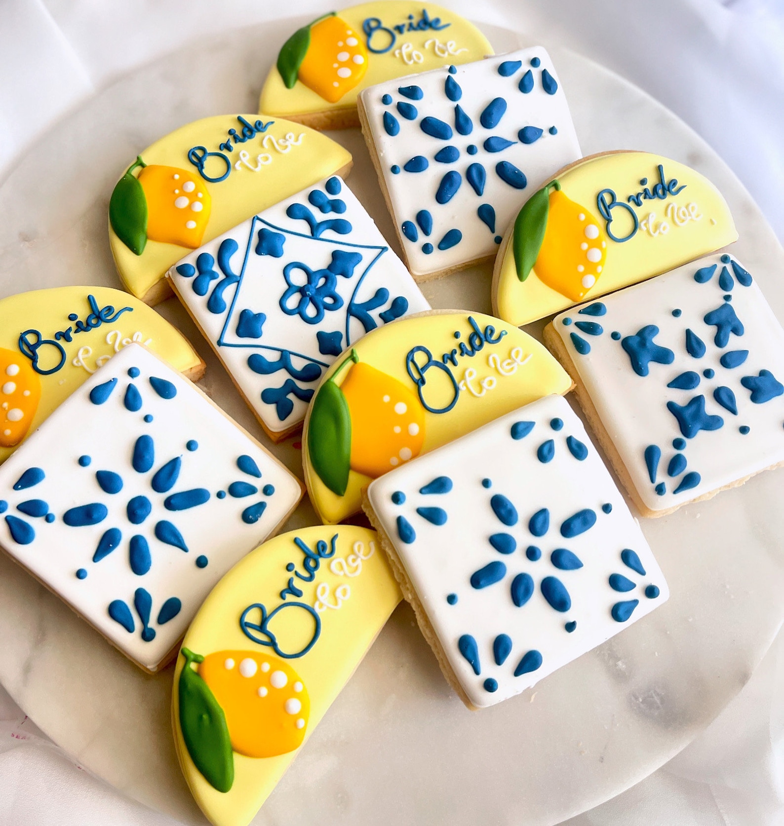 Lemon Blue Tile Sugar Cookies, Lemon Bridal Shower Cookies , Italian ...