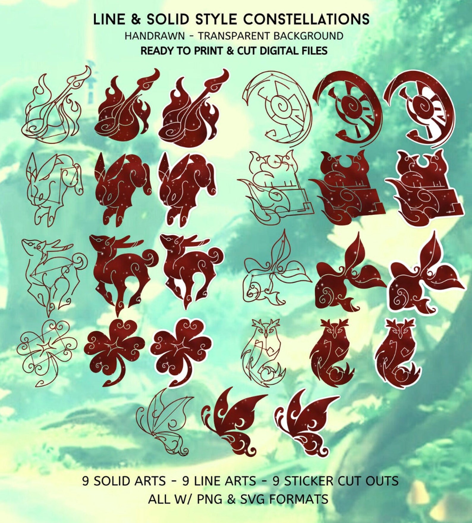 Genshin Impact Svg Bundle ALL ELEMENTS Constellations | DIGITAL Genshin ...