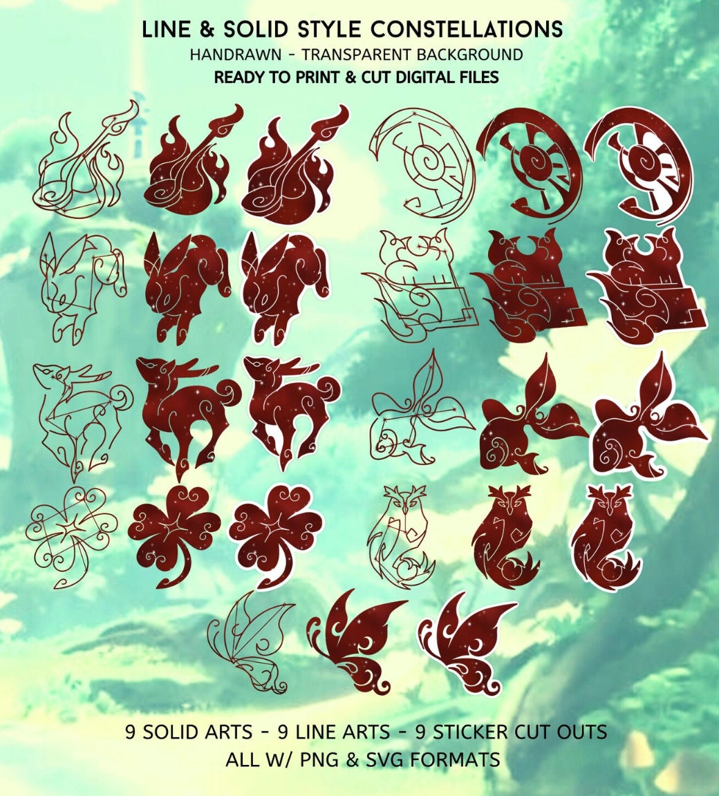 Genshin Impact Svg Bundle ALL ELEMENTS Constellations DIGITAL Genshin ...