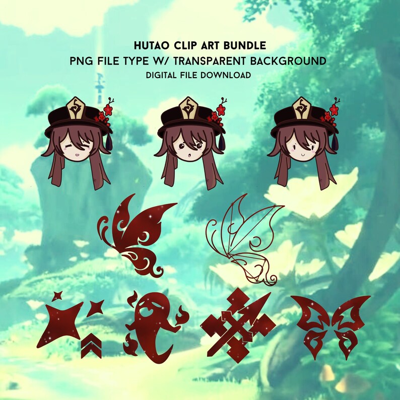 HUTAO Clip Art Bundle DIGITAL FILE Genshin Impact Cut Files Printable ...