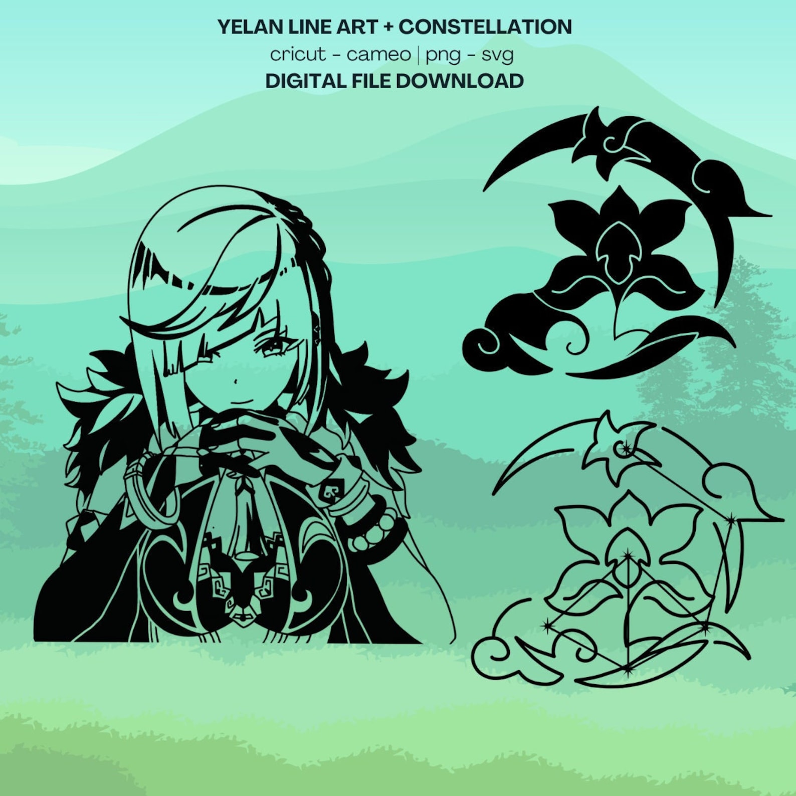 Genshin Impact Svg Bundle | YELAN | DIGITAL FILE Genshin Impact Cut ...