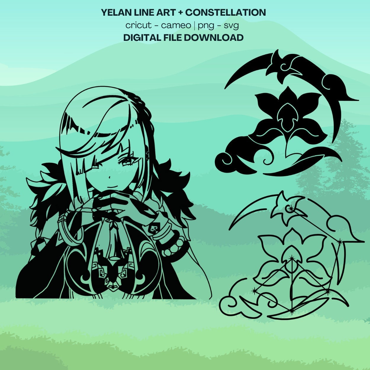 Genshin Impact svg paquete / YELAN / ARCHIVO DIGITAL Genshin Impact cortar archivos png svg para ...
