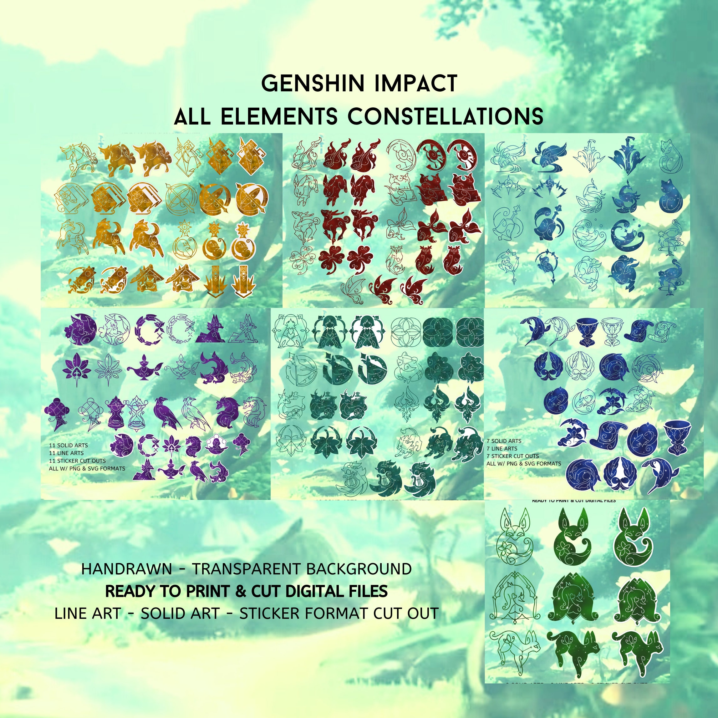 Genshin Impact Svg Bundle ALL ELEMENTS Constellations DIGITAL Genshin ...