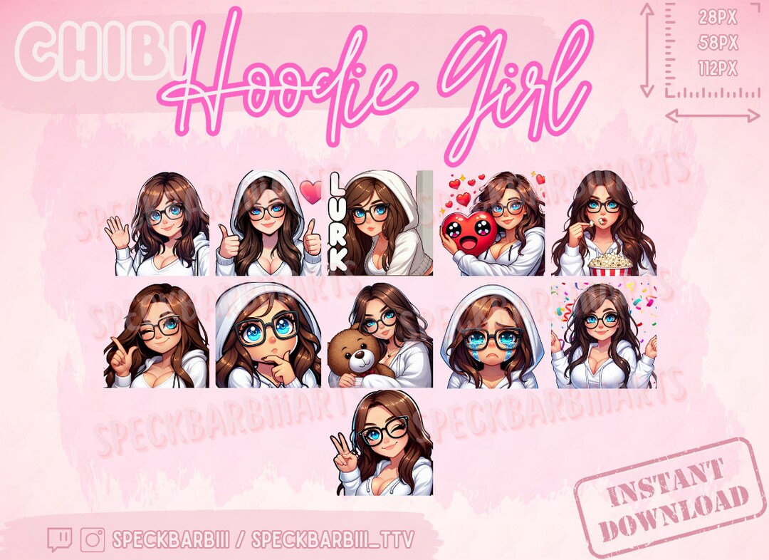 Chibi Girl - Brown Hair, Glasses | 11 Emote Bundle | Twitch | Discord ...