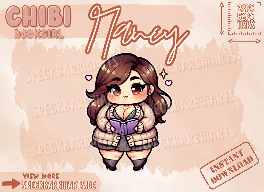 Chibichubby Books Nancy EMOTE Twitch Discord Youtube Cute Curvy Fat - Etsy