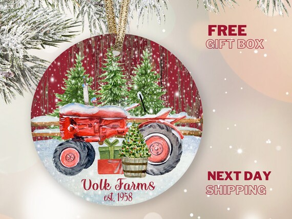 Vintage Red Tractor Christmas Ornament Personalized - Etsy