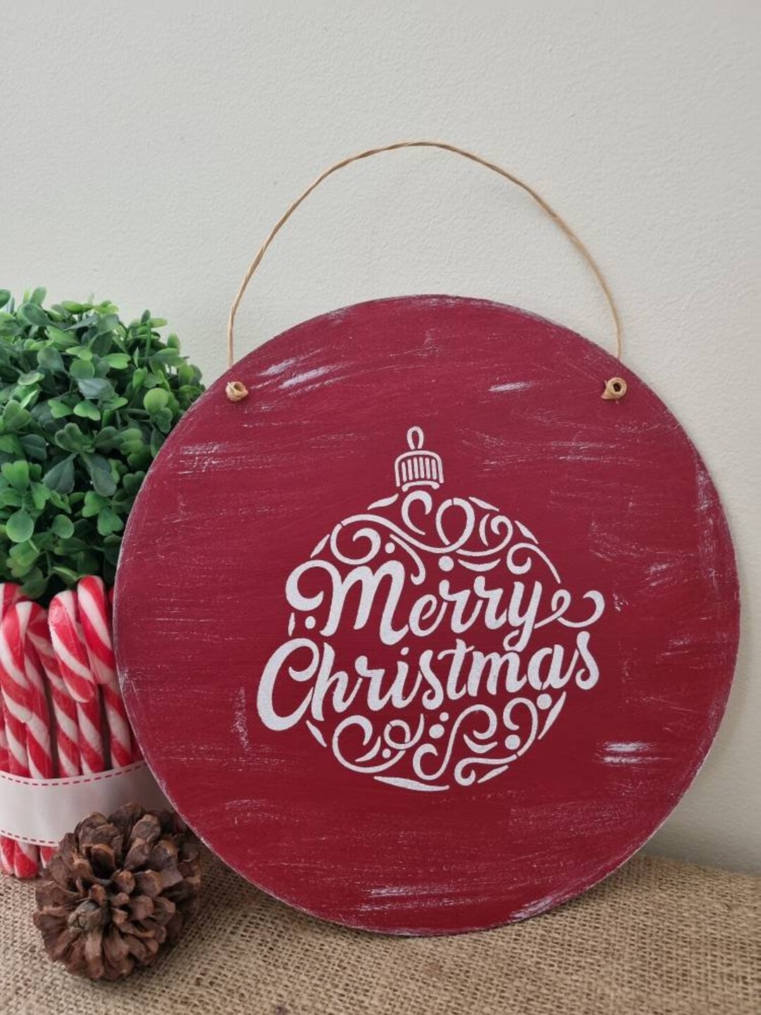 MDF Wood Merry Christmas Round Wall Plaque Sign - Etsy