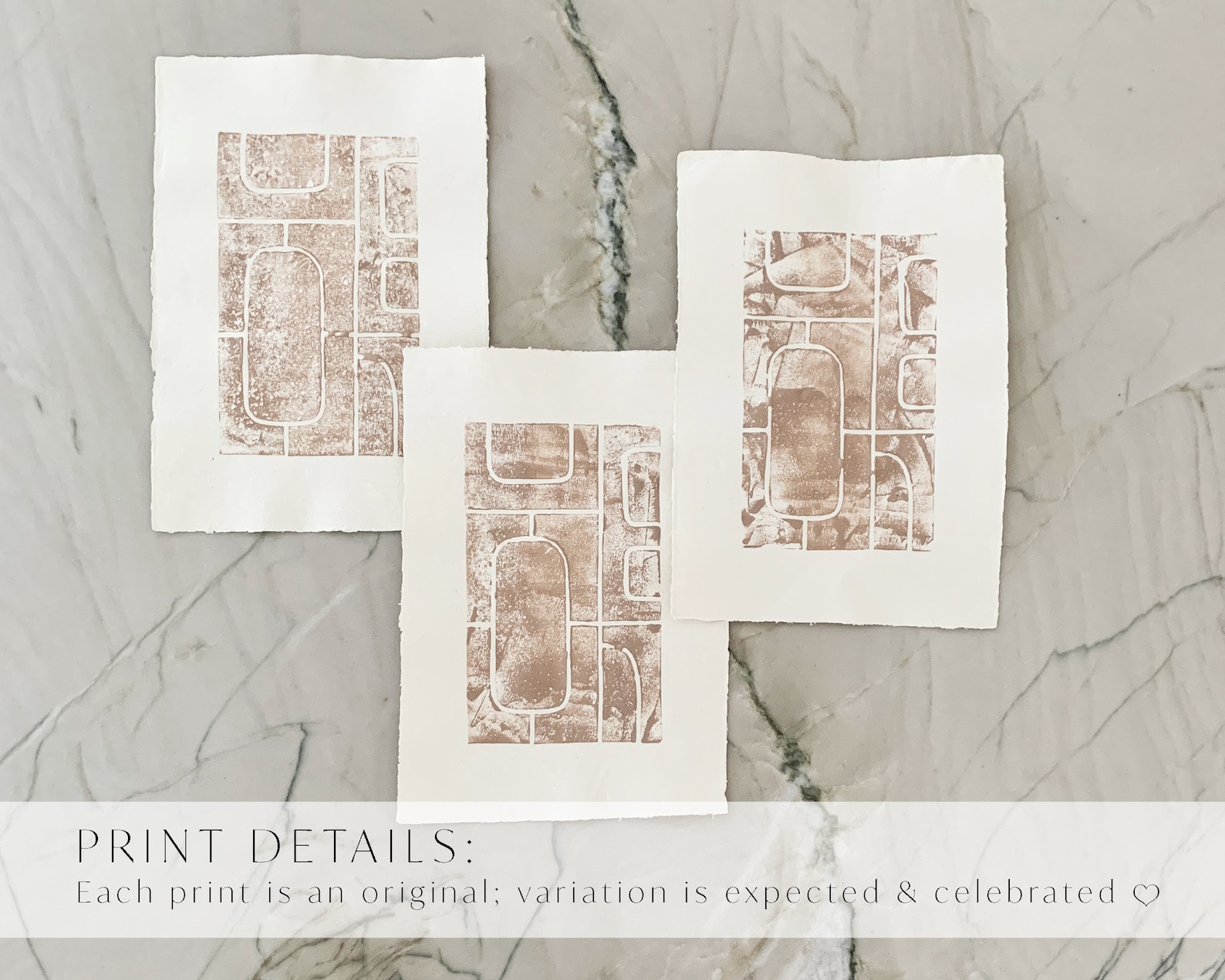 Geometric Block Print Art: Handmade Paper, Abstract Design (8x11