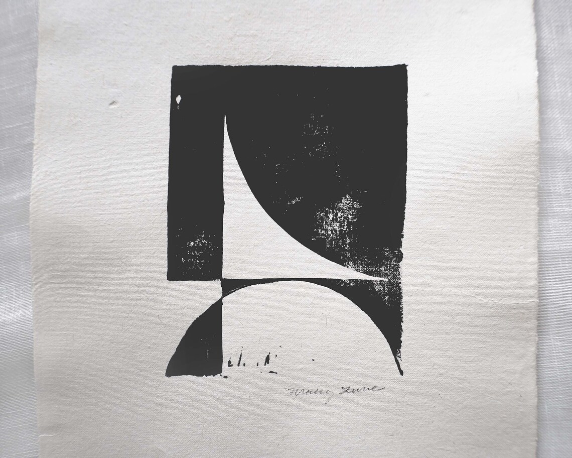 Geometric Block Print Art: Handmade Paper, Abstract Design (8x11