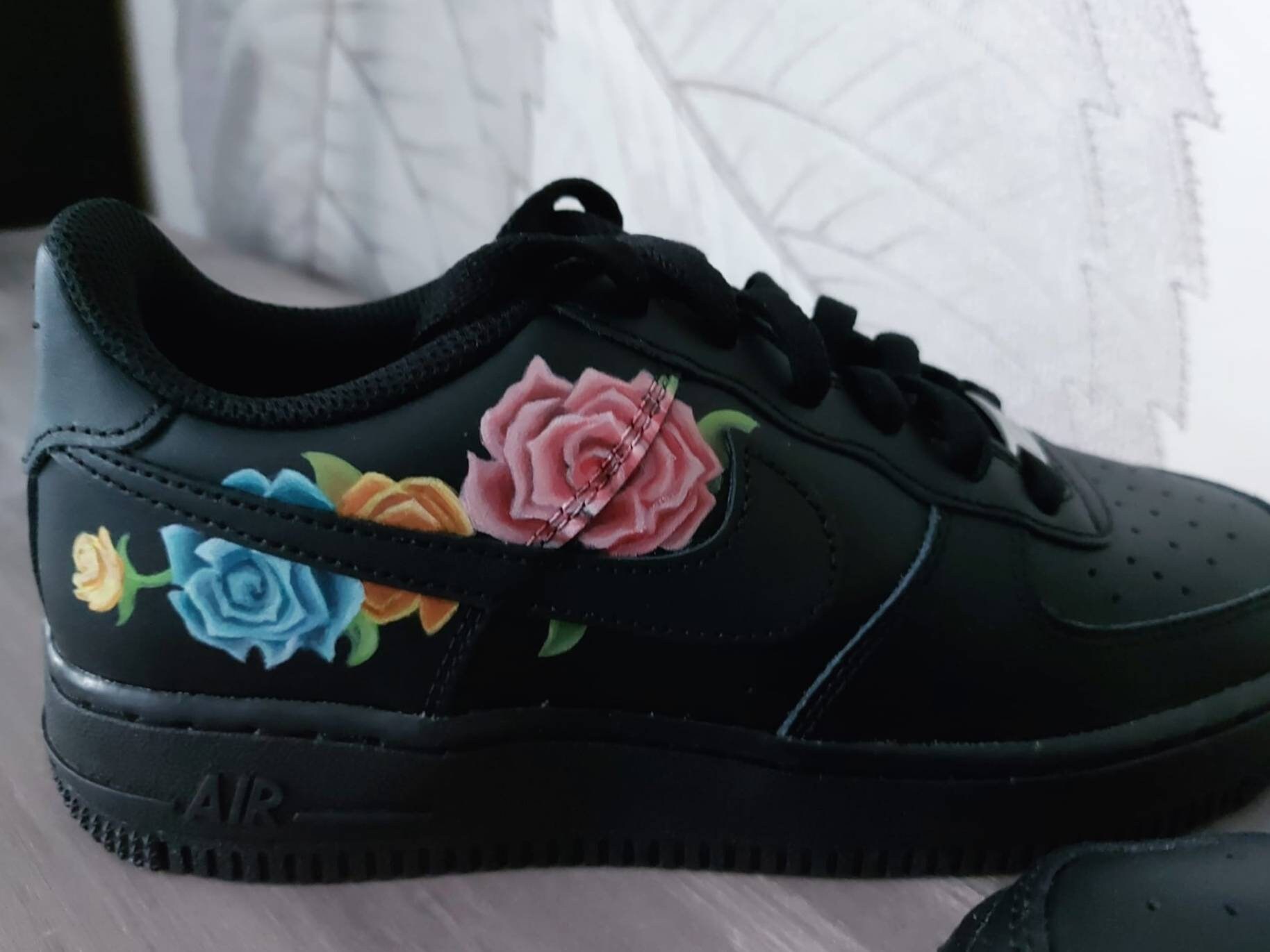 Black Nike Air Force Hand Painted Roses Personalised Size 5 - Etsy
