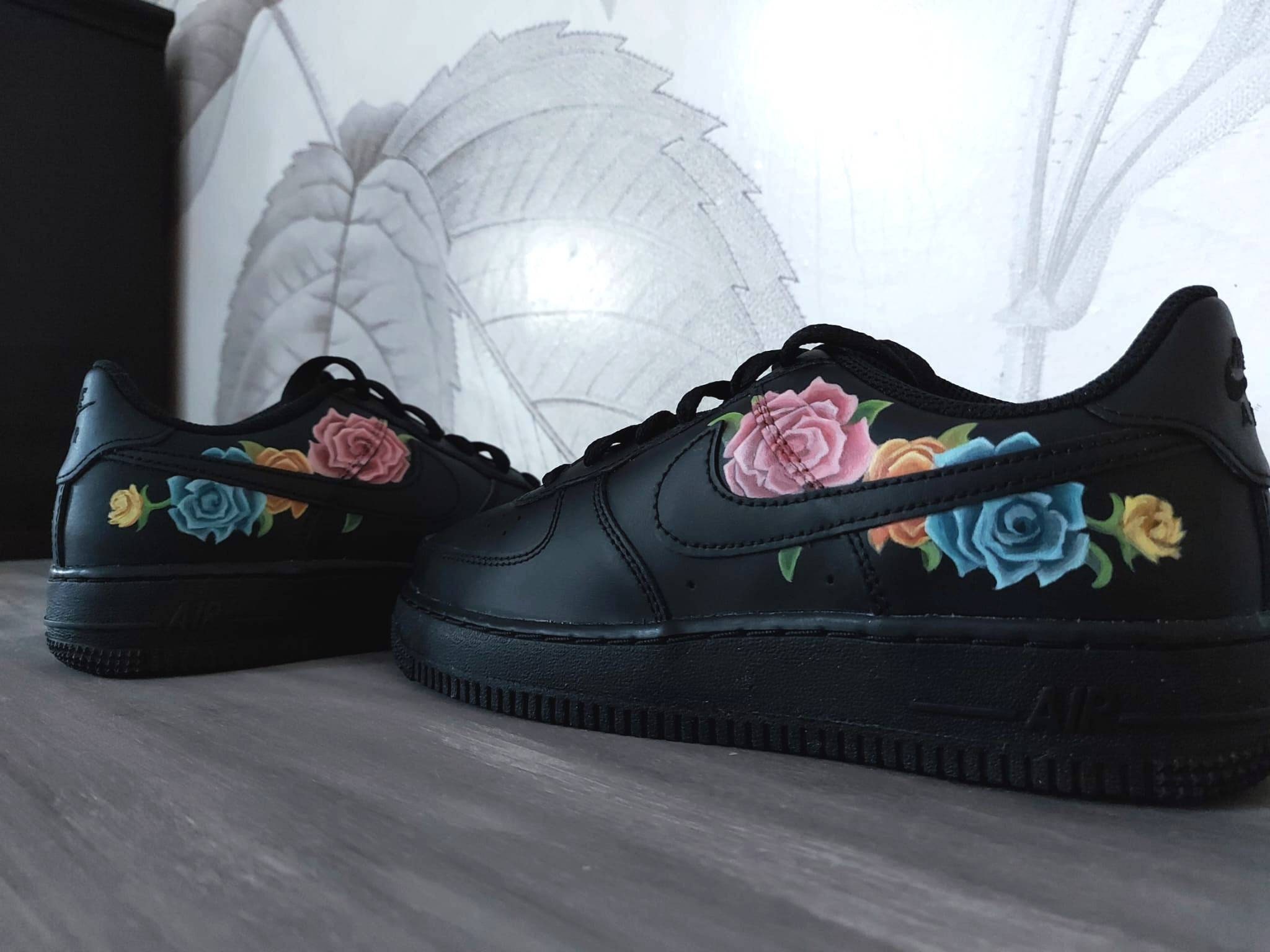 Black Nike Air Force Hand Painted Roses Personalised Size 5 - Etsy