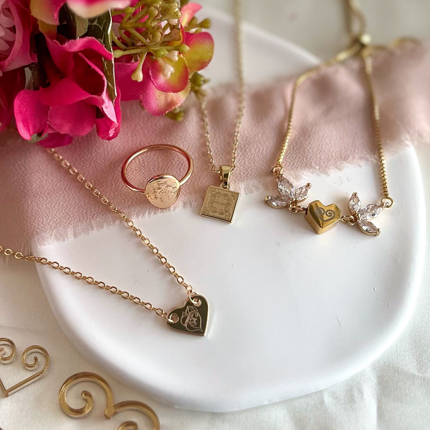 Hmong Motif Charm Necklace, 14K Gold Plated Chain, Stainless Steel ...