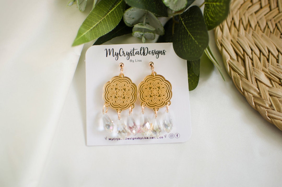 Hmong Motif Inspired Acrylic Earrings, 14K Gold Plated Post Studs ...