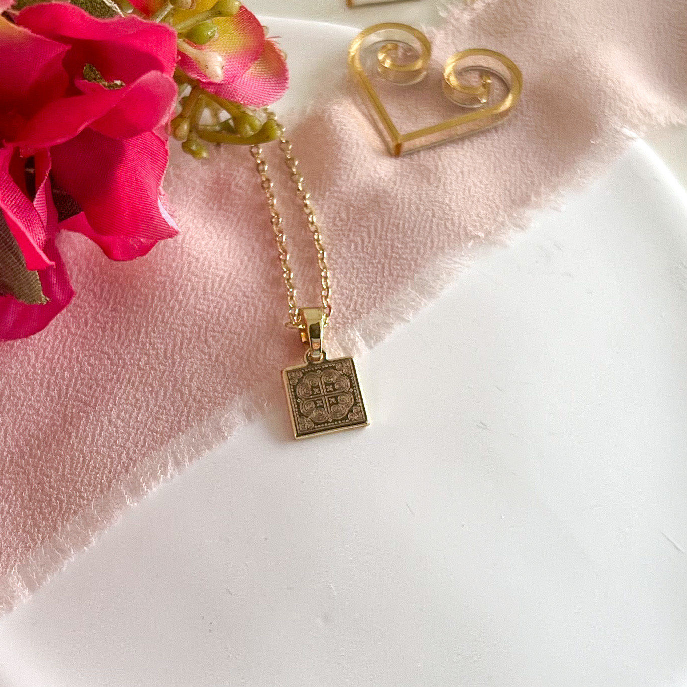 Hmong Motif Charm Necklace, 14K Gold Plated Chain, Stainless Steel ...