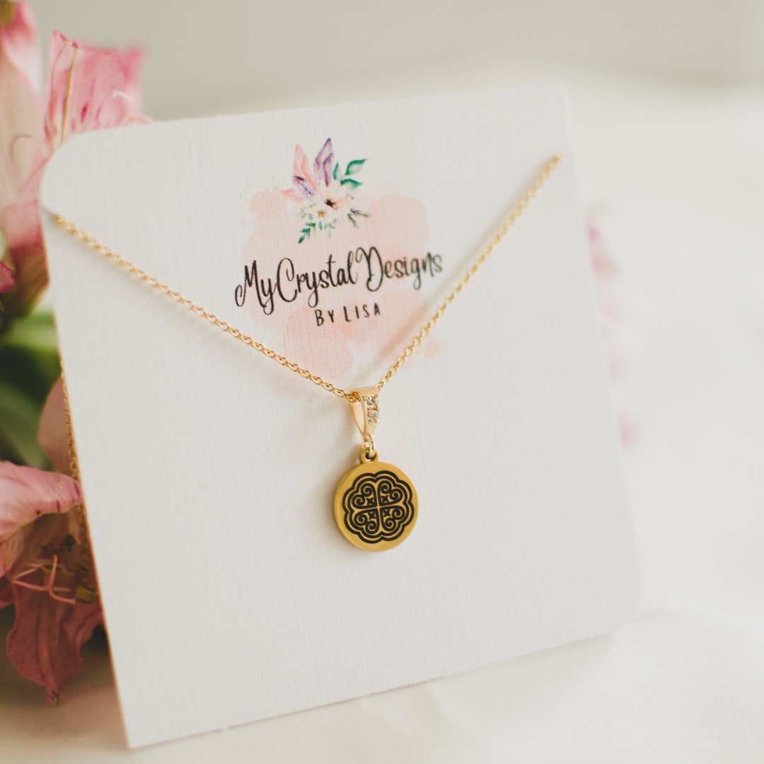 Hmong Inspired Charm Necklace, 14K Gold Plated Chain, Stainless Steel ...