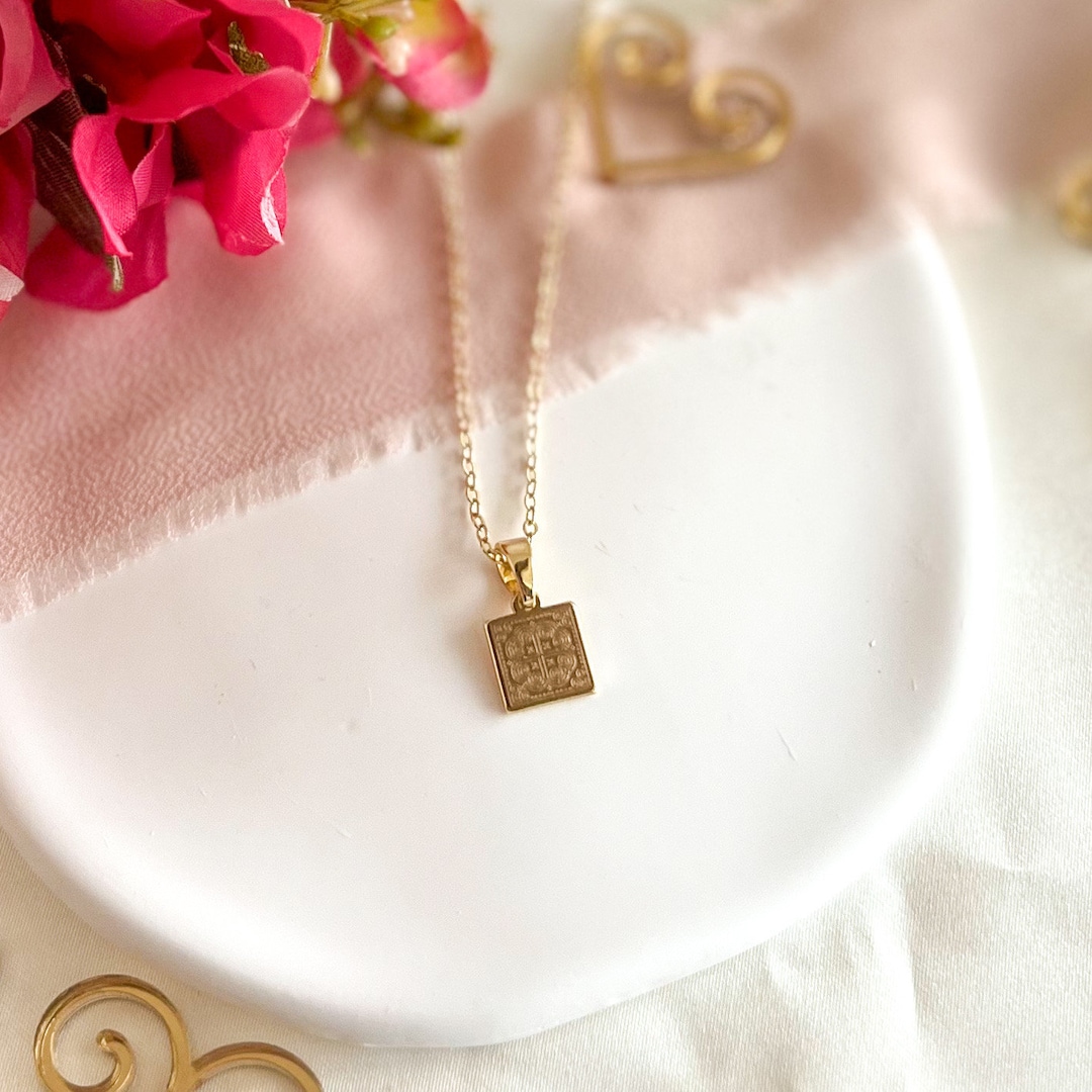 Hmong Motif Charm Necklace, 14K Gold Plated Chain, Stainless Steel ...