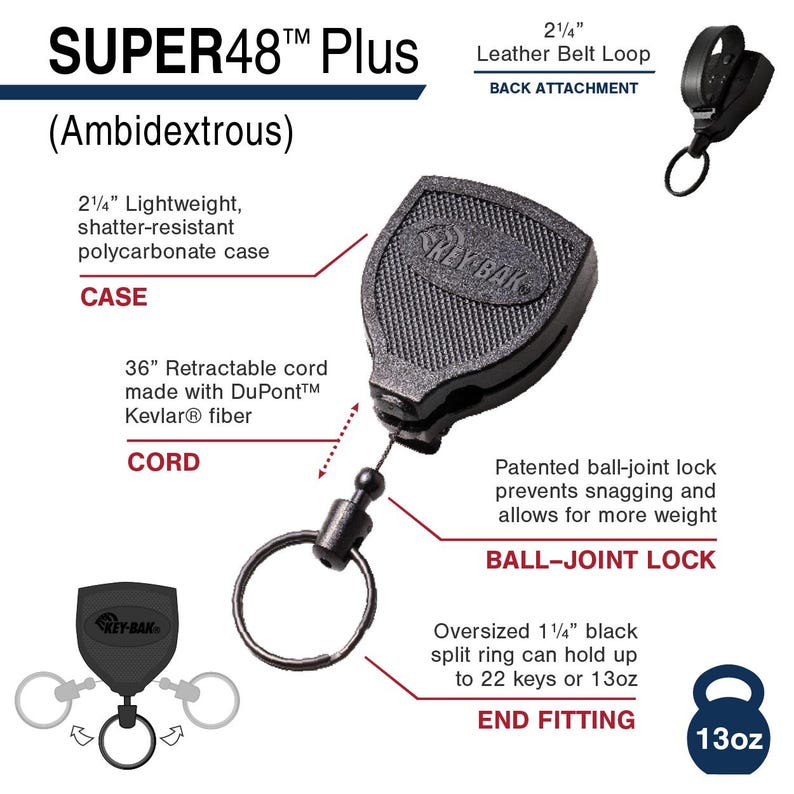 SUPER48 (leather Duty Belt Loop) Heavy Duty Self-retracting Key Reel ...