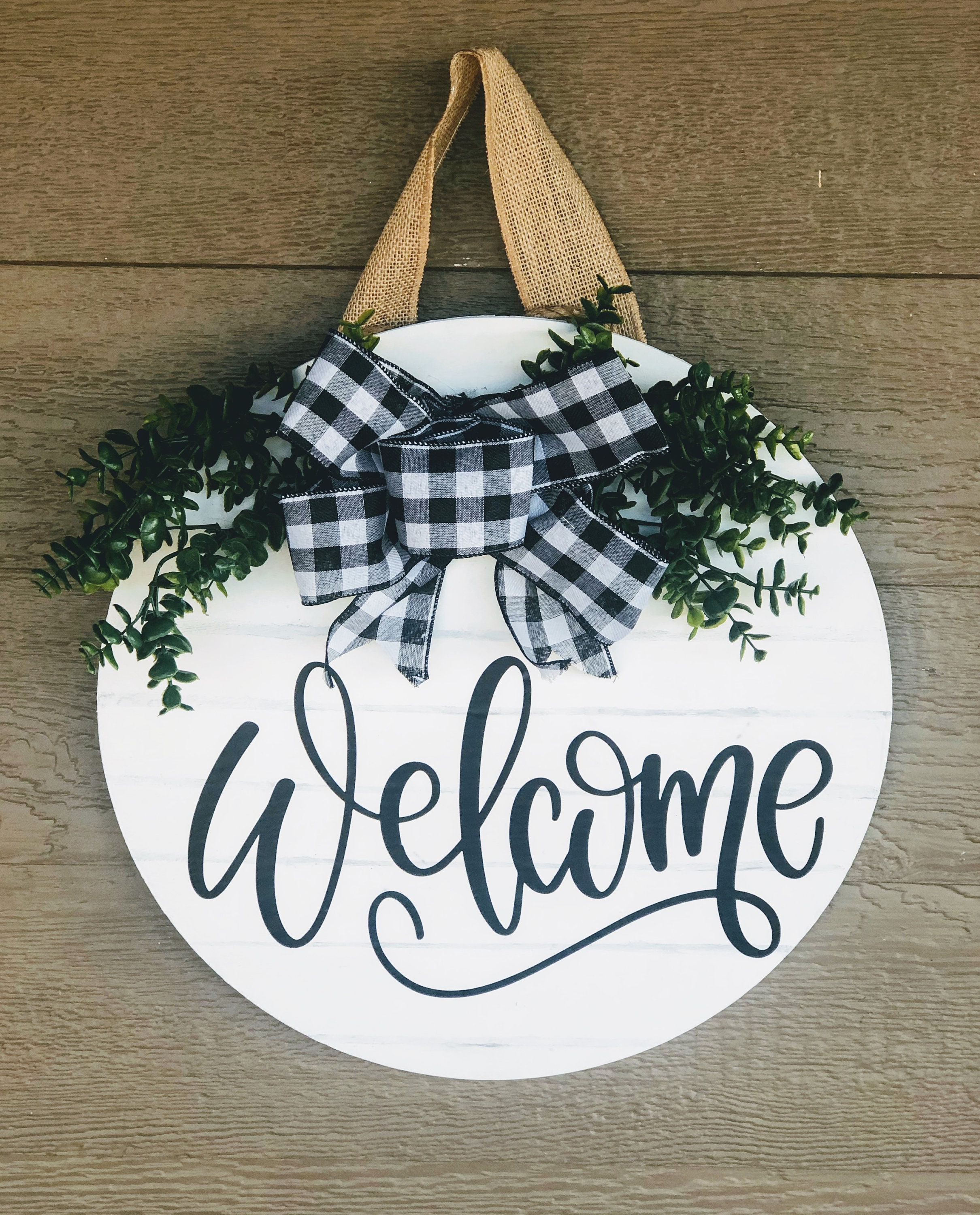 Welcome Large Round Wooden Farmhouse Door Sign - Etsy