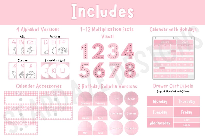 Coquette Classroom Decor Bundle | Editable Canva Template - Etsy