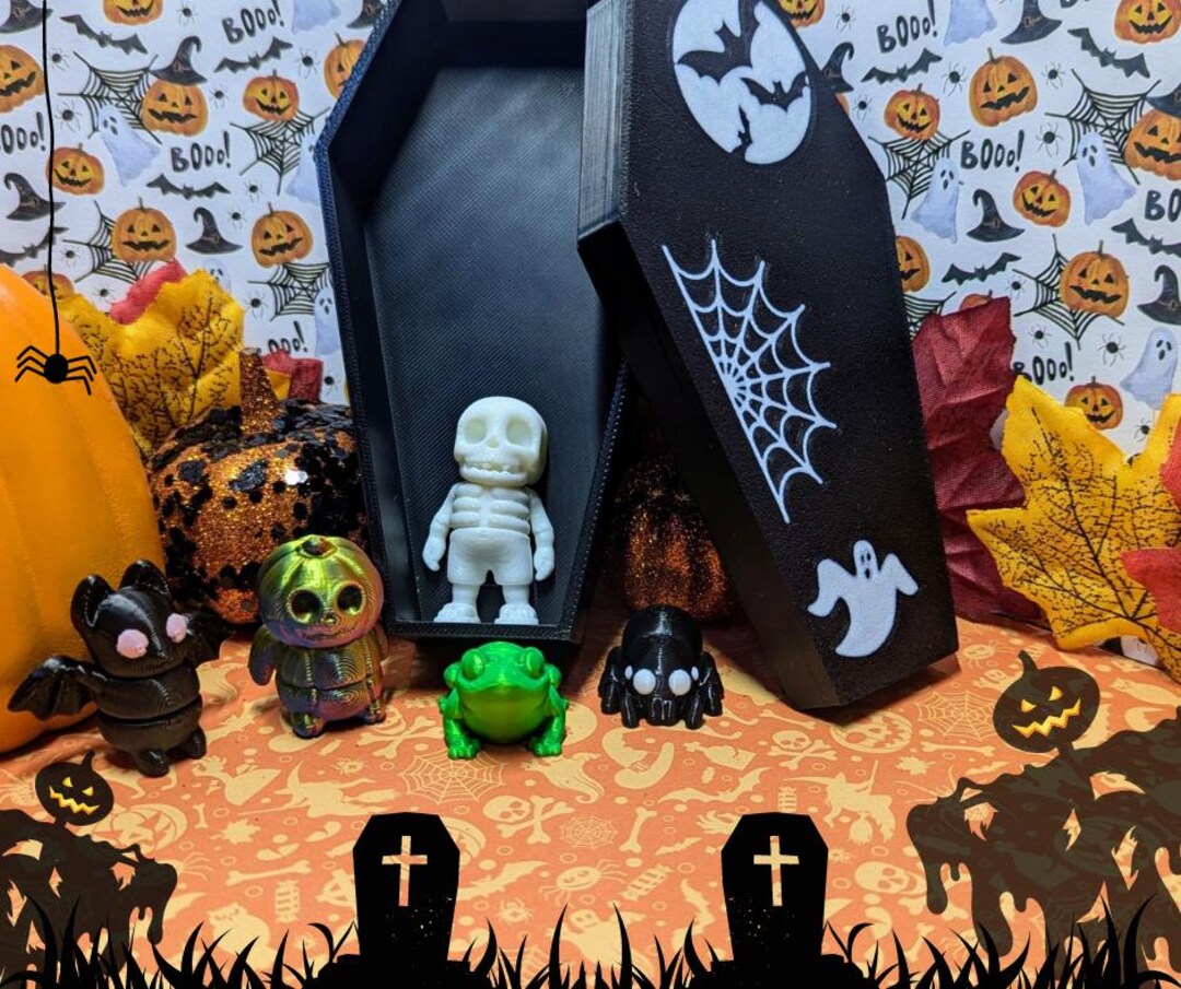 Spooky Mini Fidget Figures Set With Large Scary Coffin Container - 3D ...