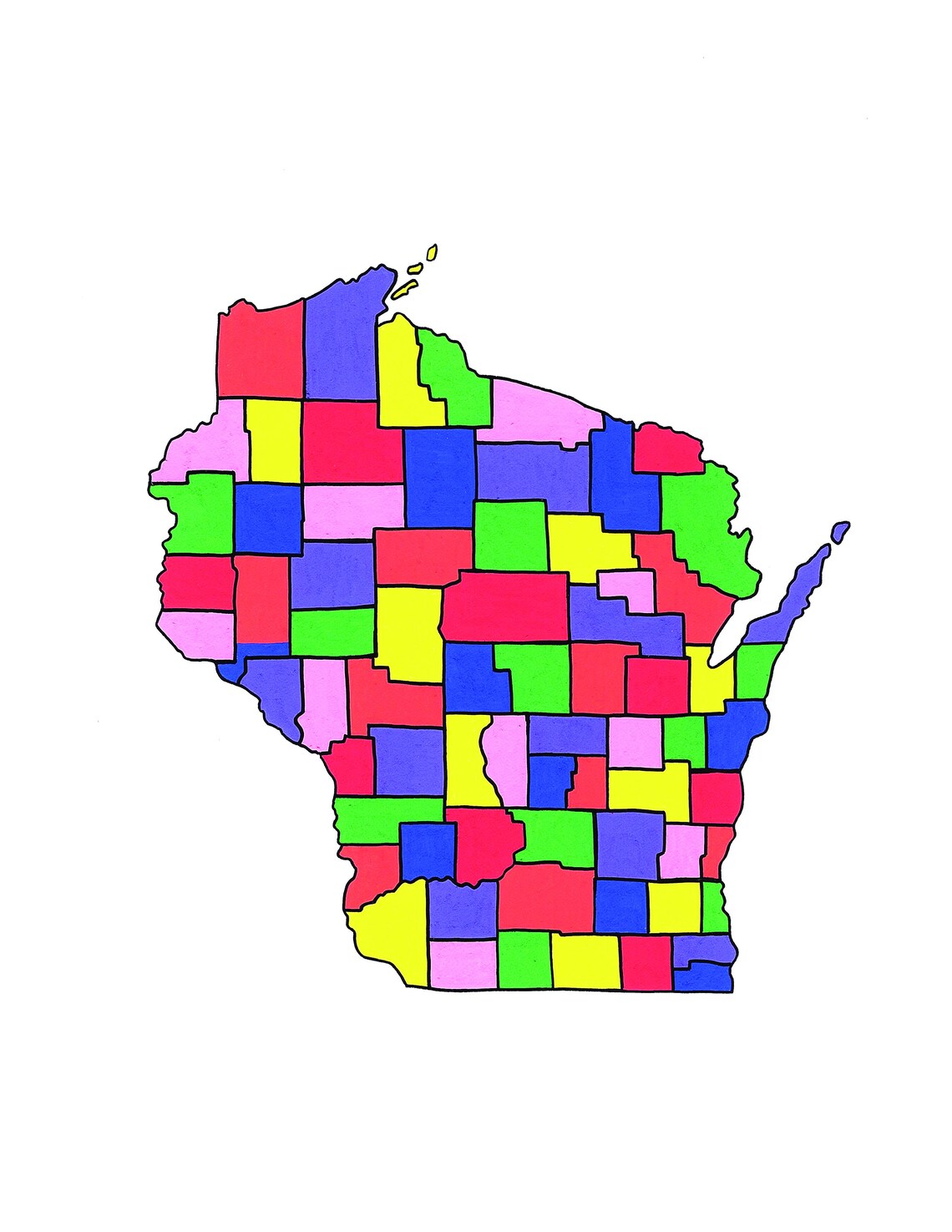 Wisconsin County Map - Art Print - Etsy