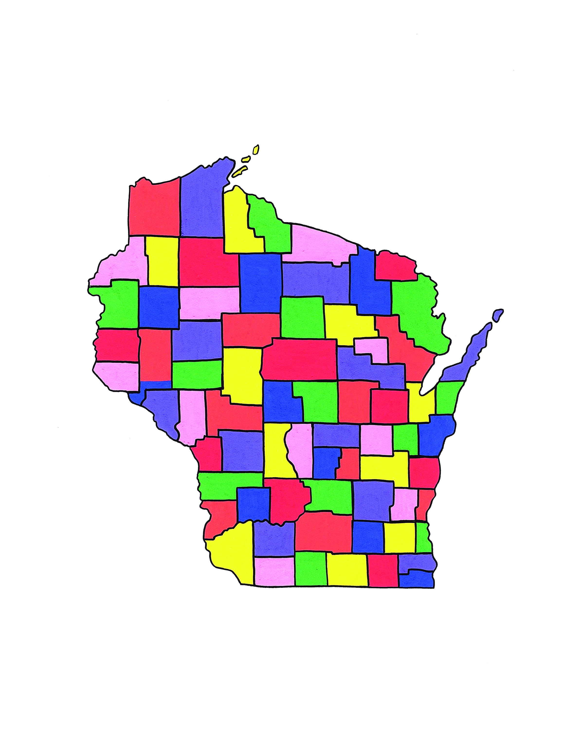 Wisconsin County Map - Art Print - Etsy