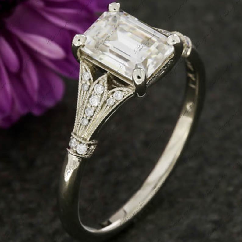 Art Deco Ring Emerald Cut Vintage Inspired Engagement Ring - Etsy