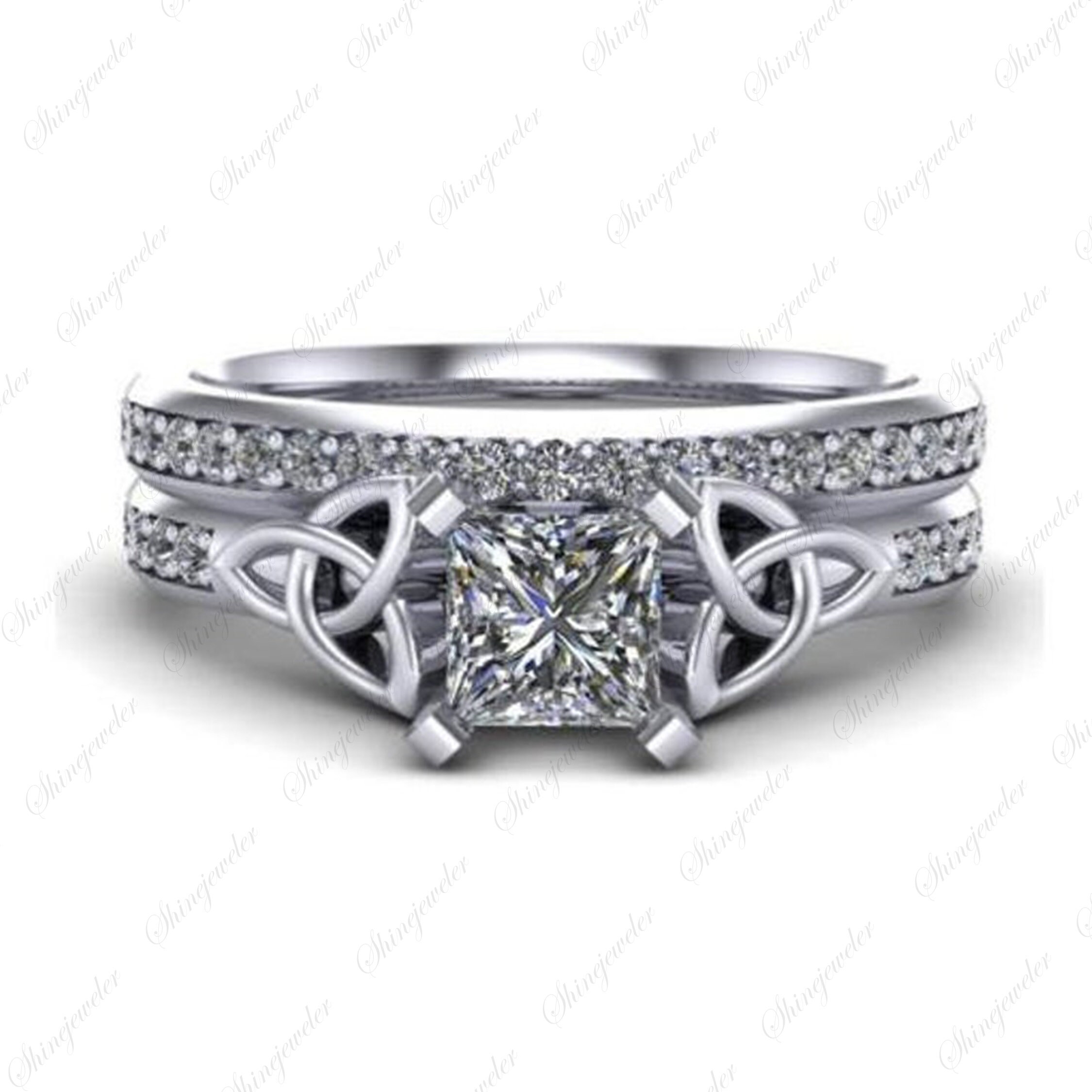 Princess Cut Bridal Set in 14K White Gold 5mm Moissanite - Etsy