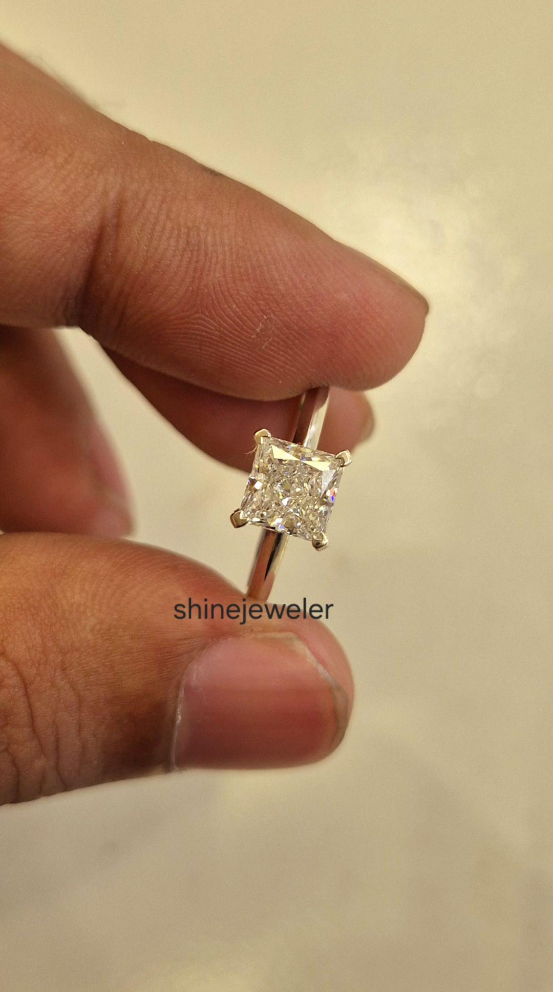 1.55ct Certified Princess Cut CVD Diamond Solitaire Ring, Knife Edge ...