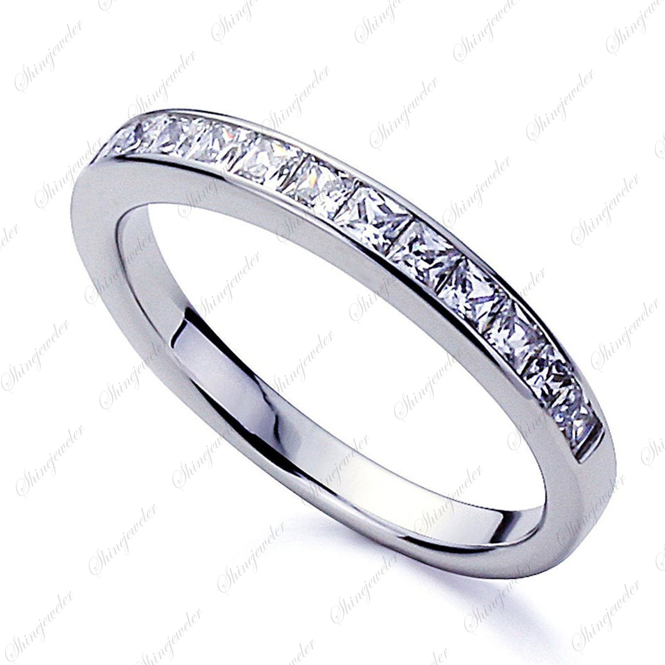 Princess Cut Half Eternity Ring Wedding Ring Stacking Ring - Etsy