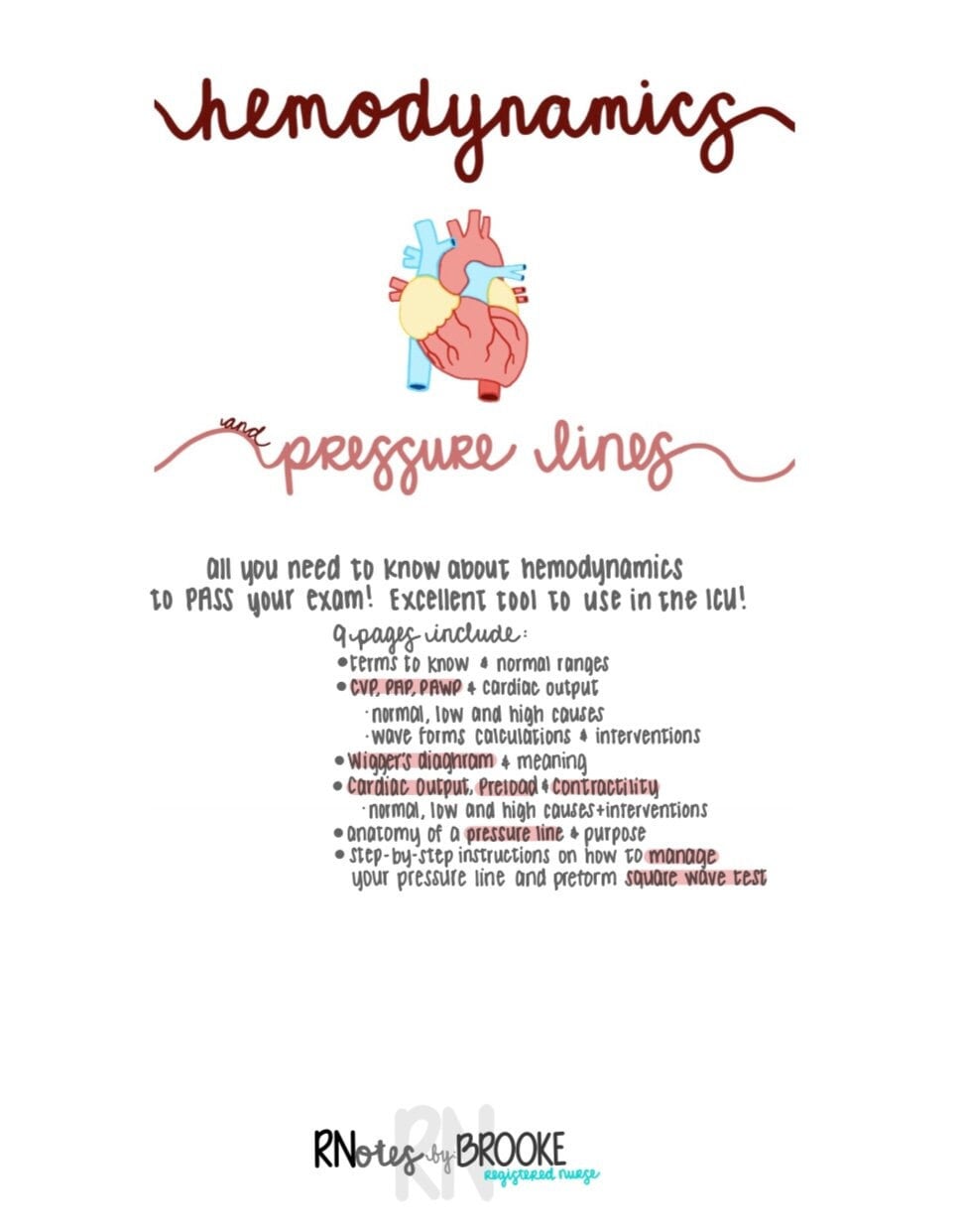 Hemodynamics & Pressure Lines - Nursing Notes and Reference Guide - Etsy
