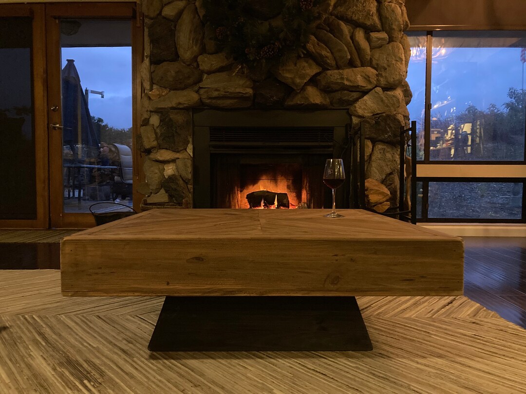 Reclaimed Wood Herringbone Inlay Coffee Table - Etsy