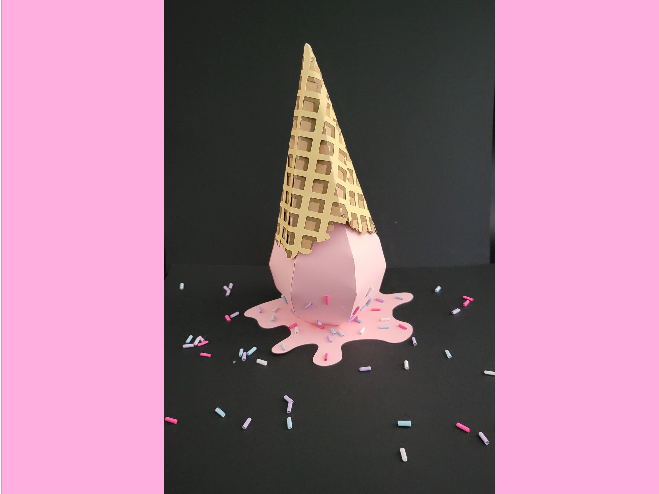 Sweet Upside Down 3D Melted Ice Cream Cone With Sprinkles Candy Treat ...